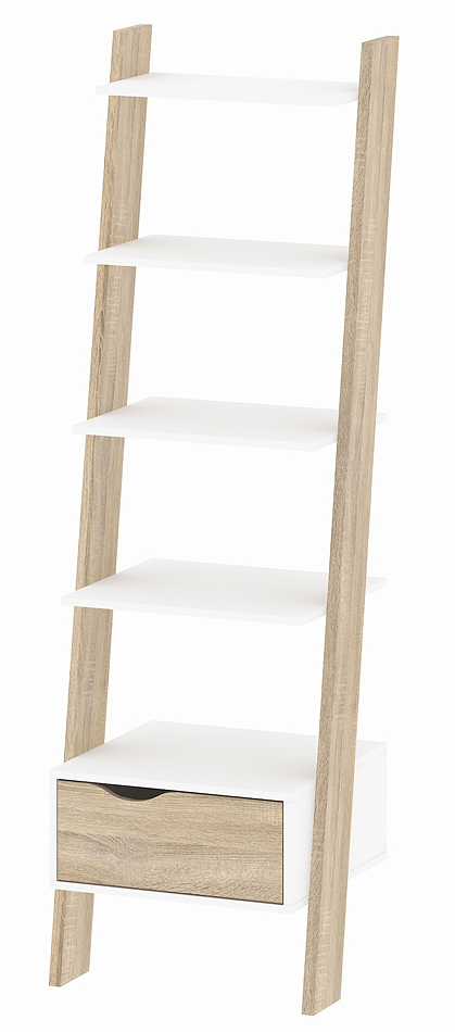 Reol 55cm bred med 5 hylder i hvid og ege look Pris kr. 795,-